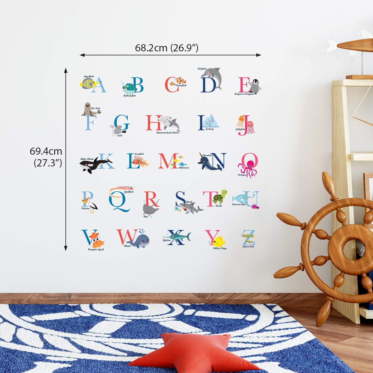 DECOWALL DS-8040 A-Z Ocean Alphabet Kids Wall Stickers Wall Decals Peel and Stick Removable Wall Stickers for Kids Nursery Bedroom Living Room (Small) d?cor