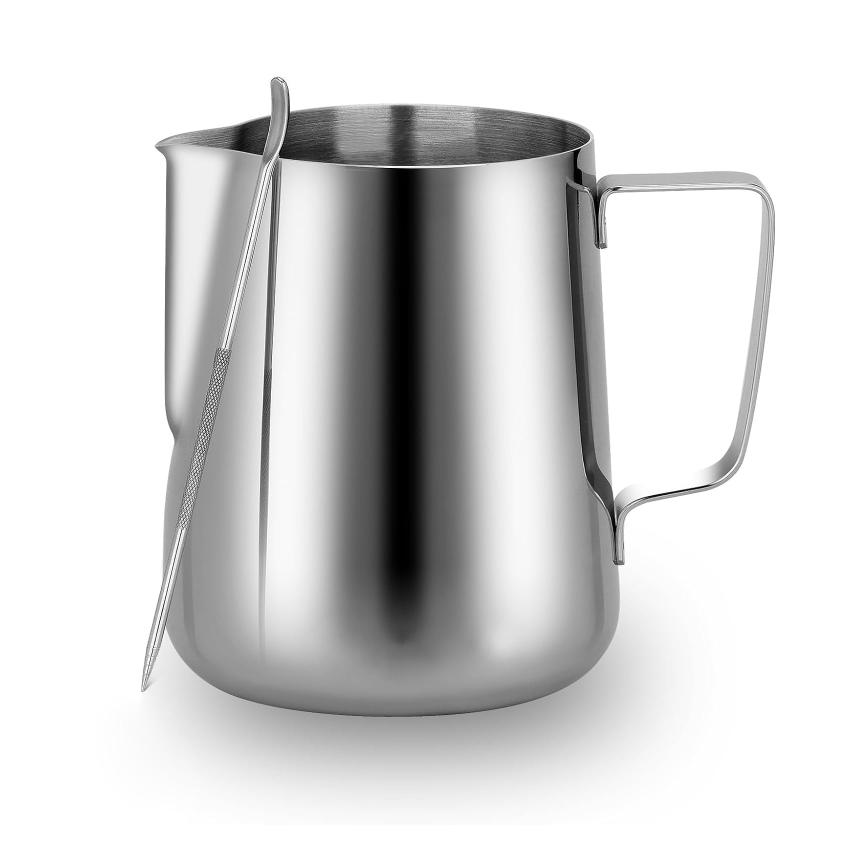 20oz Stainless Steel Milk Frothing Pitcher with Decorating Pen, Dripless Spout and Scale for Cappuccino, Latte, Iced Coffee