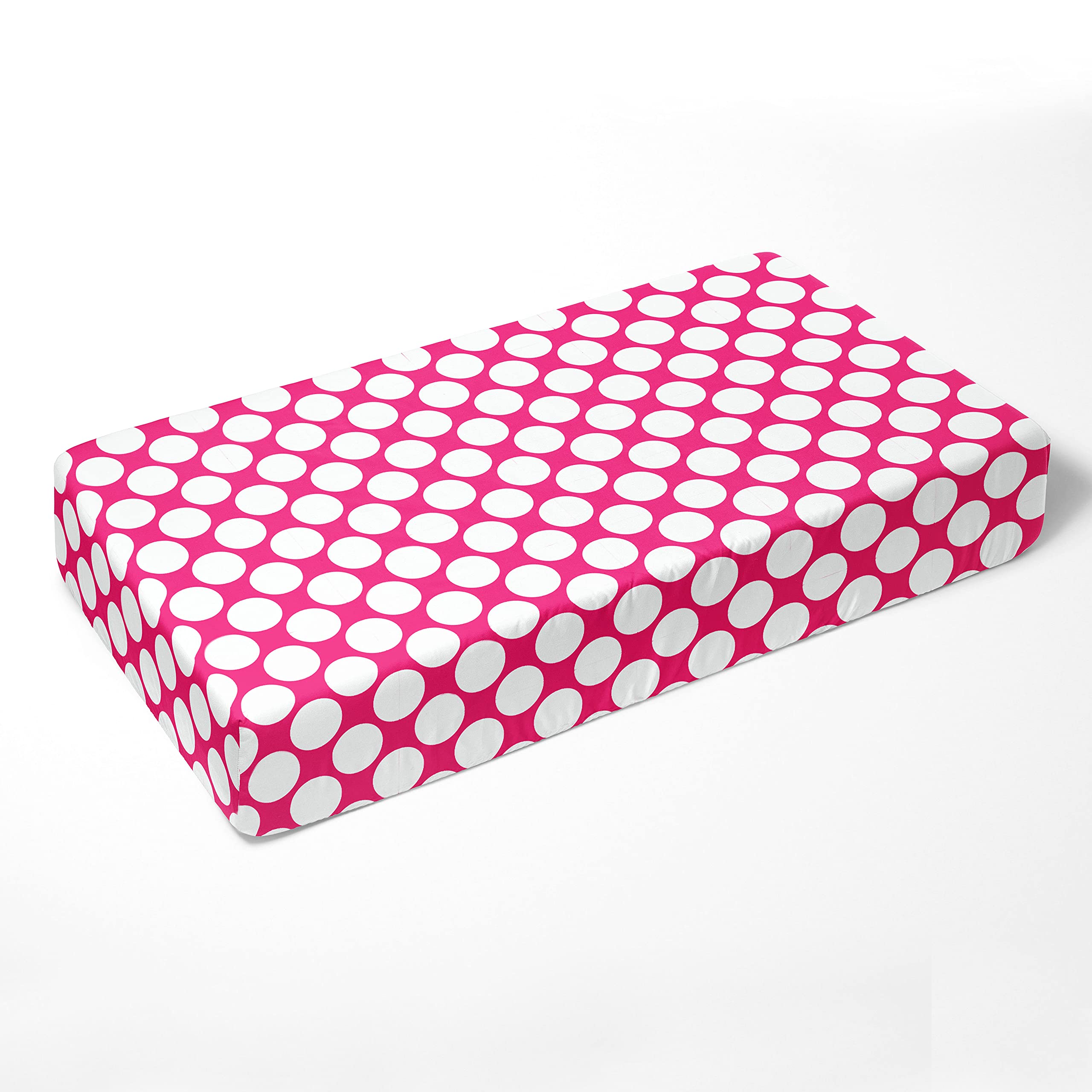 Bacati - ONE Large DOTS Soft Breathable 100% Cotton Percale Baby Crib Fitted Sheet - Fits Standard 28 x 52 x 5 Crib & Toddler Mattresses (Pink/Fuchsia)