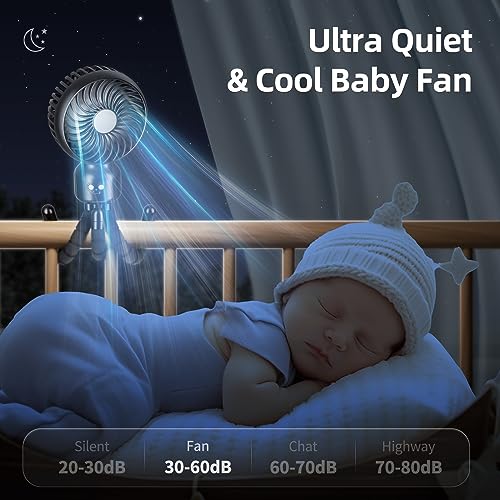 4000mah Stroller Rotatable Operated Fan,Flexible Tripod Clip On Fan with 3 Speeds and Handheld Personal Fan for Car Seat Crib Bike Treadmill