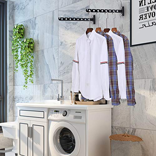 laundry hanger dryer rack Folding Wall Mount Clothes Hanger laundry room clothes hanger wall mounted clothes hanger Black Wall Hangers for Clothes Stainless Steel Laundry Hangers Wall Mount 2 Pack