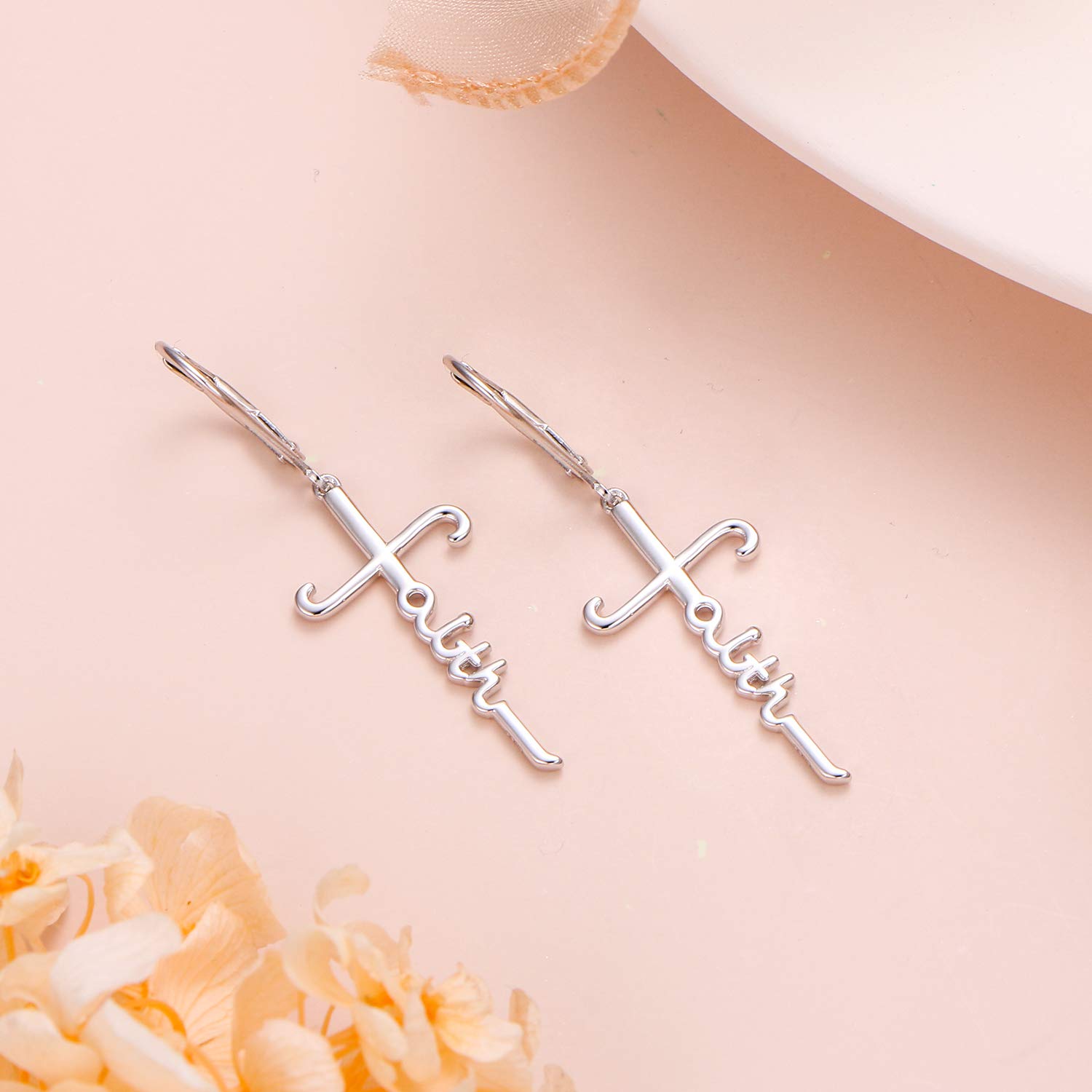 925 Sterling Silver Infinity Love of God Simple Dainty Religious Faith Cross Dangle Fishhook Earrings for Women Christian Easter Jewelry
