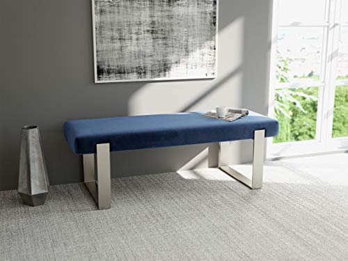 VANT Upholstered Bed Bench - Velvet Antique Blue - Brushed Nickel - Contemporary Modern, Accent Bench for End of Bed, Hallway, or Entryway
