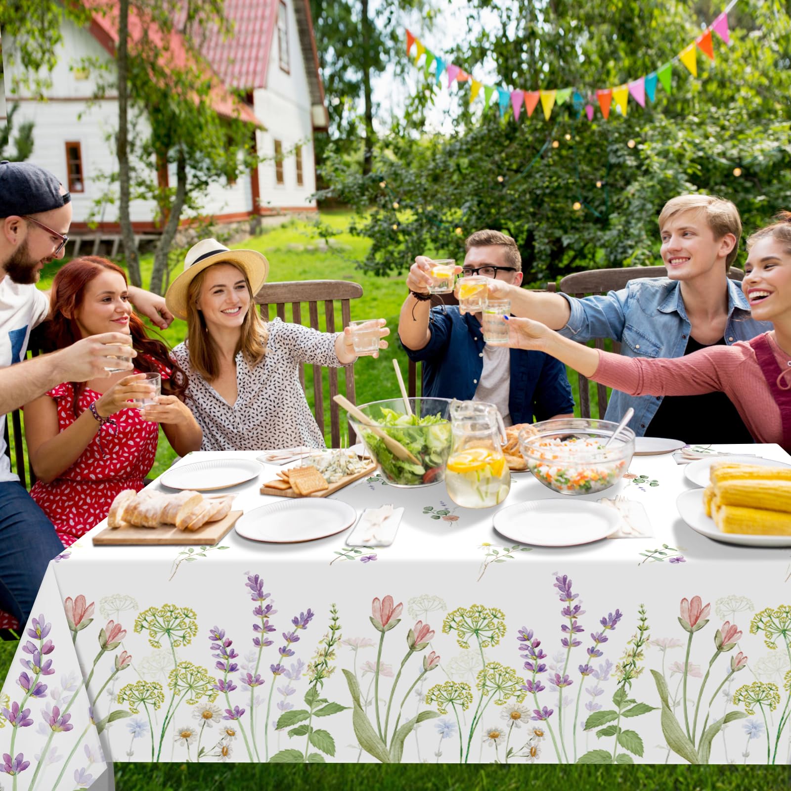 3 Pack Spring Floral Tablecloth, Summer Wildflower Plastic Table Cover for Rectangle Tables, Flower Holiday Disposable Table Cloth for Easter Birthday Picnic Wedding Tea Party Decorations, 54×108 Inch