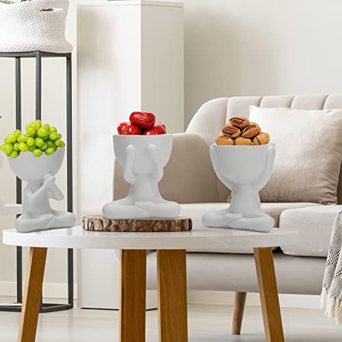 3 Pack Ceramic Succulent Plant Pot, Creative Human Shaped Planter, Decorative Resin Succulent Planter Vase Human Face Flower Pot Plant Container Bonsai Holders Desktop Flower Table Art Statue, White
