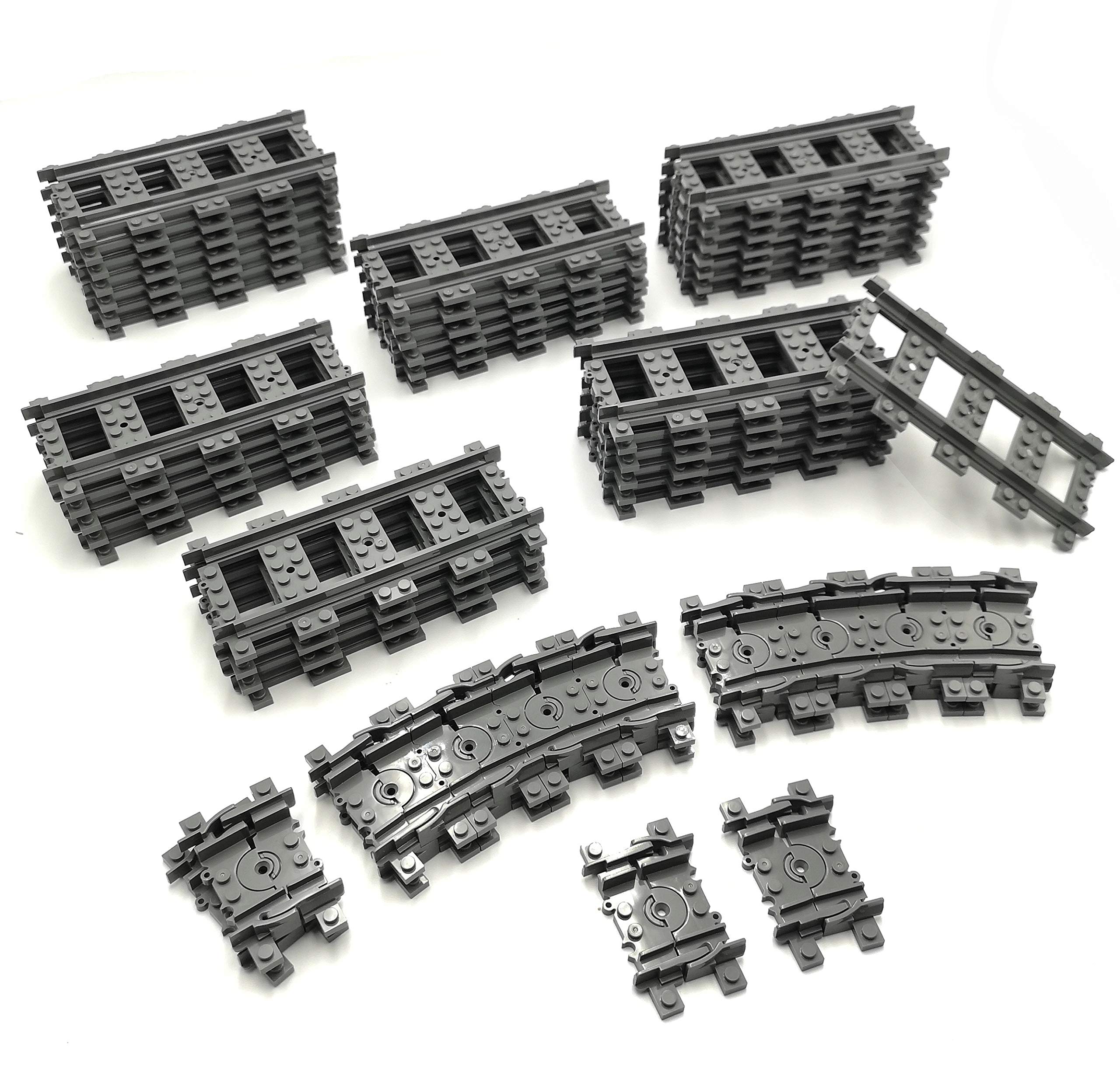 56pcs City Train Tracks Toy Straight and Flexible Train Track Railway Extension Building Set Block Toy Compatible with Major Brand (36 Straight and 20 Flexible)