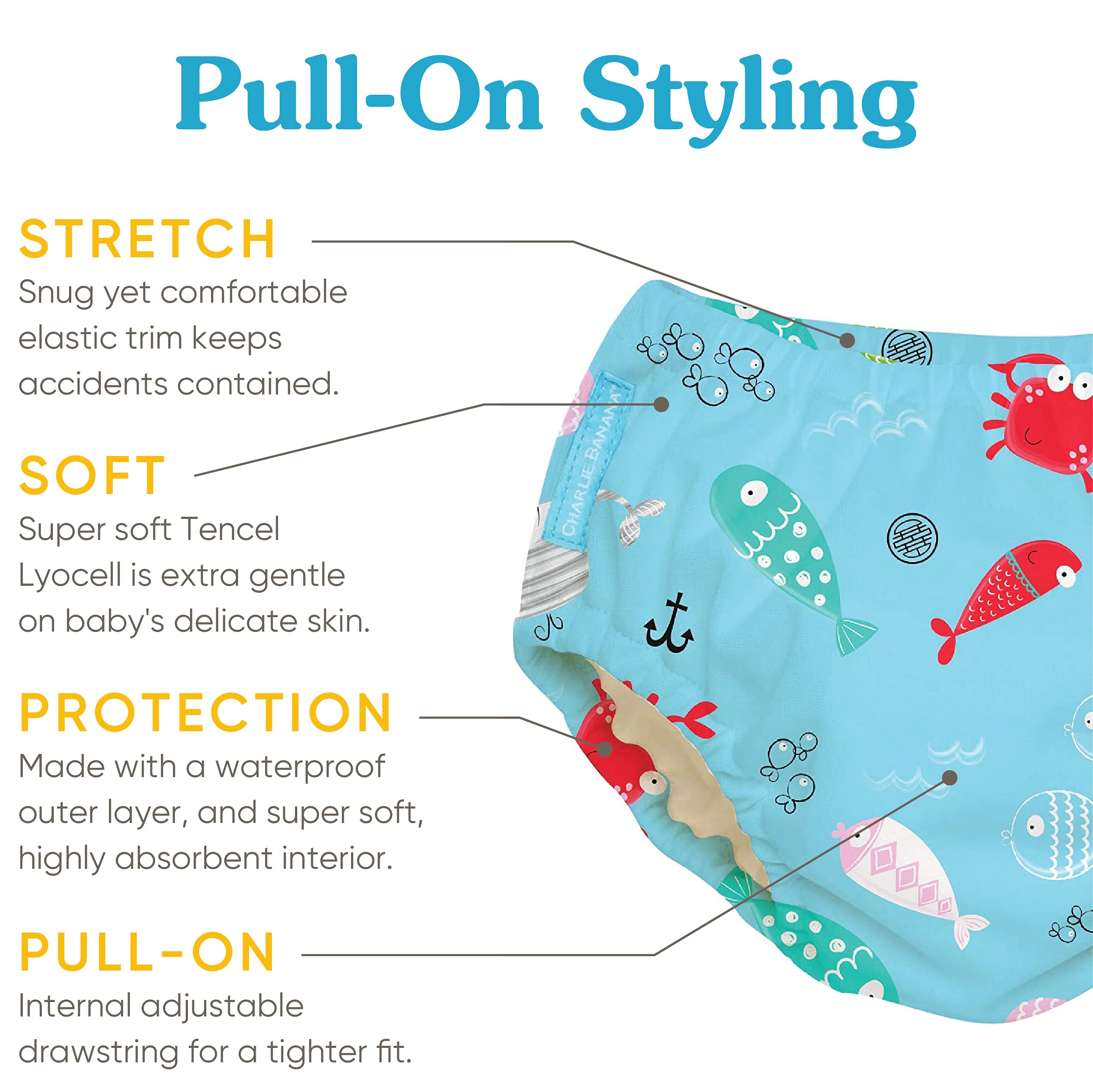 Charlie Banana Baby Reusable and Washable Swim Diaper for Boys or Girls, Cactus Azul, Large