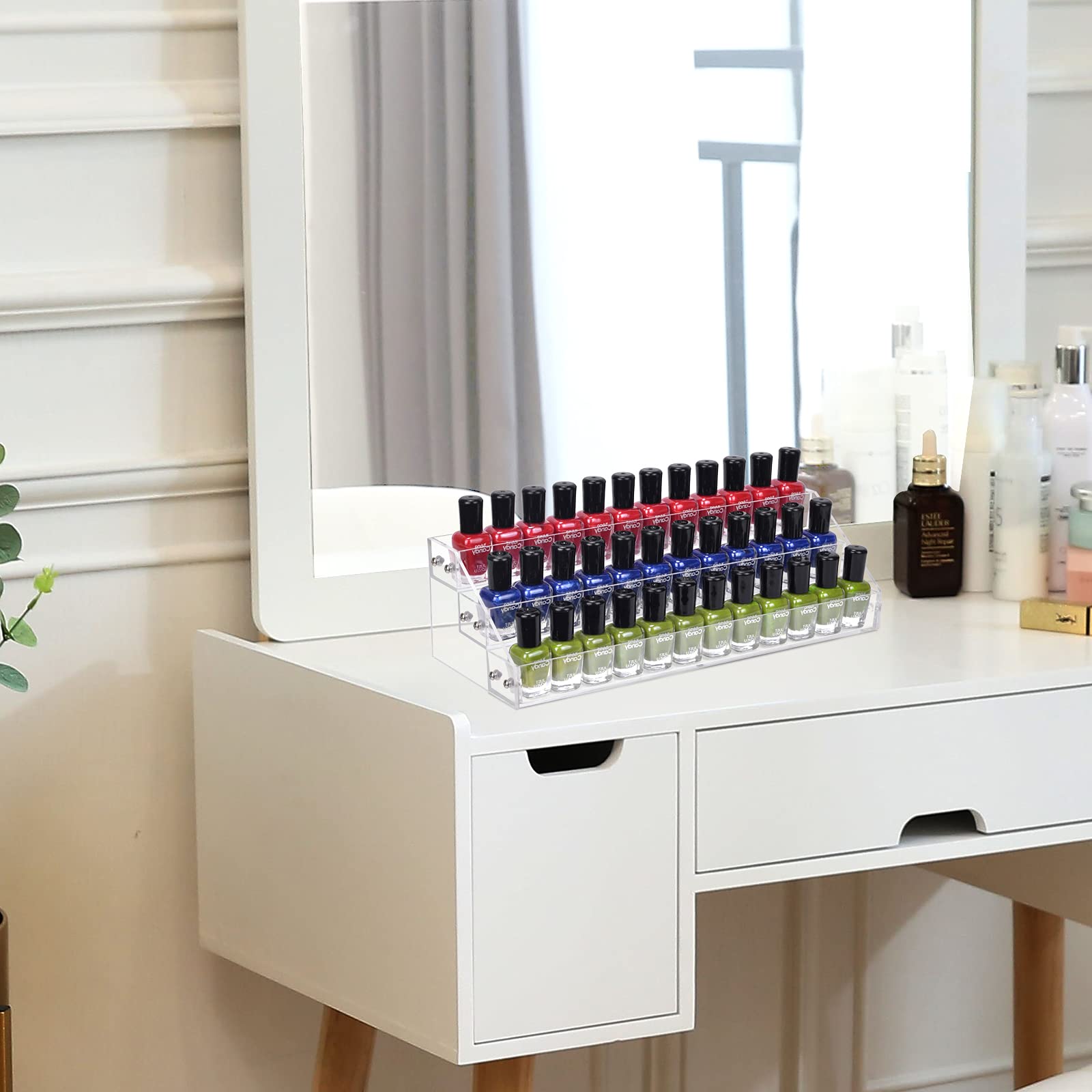 Umirokin Nail Polish Rack 3 Tier Acrylic Display Stand Holder Nail Polish Organizer Essential Oil Storage Paint Shelf Holds Up to 36-56 Bottles