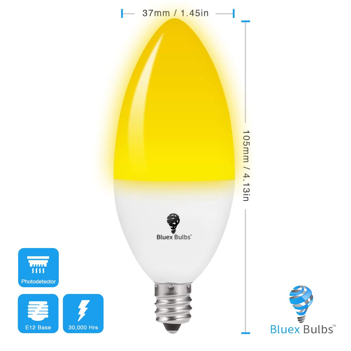 2 Pack LED Dusk to Dawn 6W E12 Bug Light Bulbs, Yellow Bulb, 65W Equivalent - Amber Light with Automatic Sensor Bulb, LED Porch Lights Security Outdoor Bulb, Auto on/Off, 2000K, Candelabra Bulb