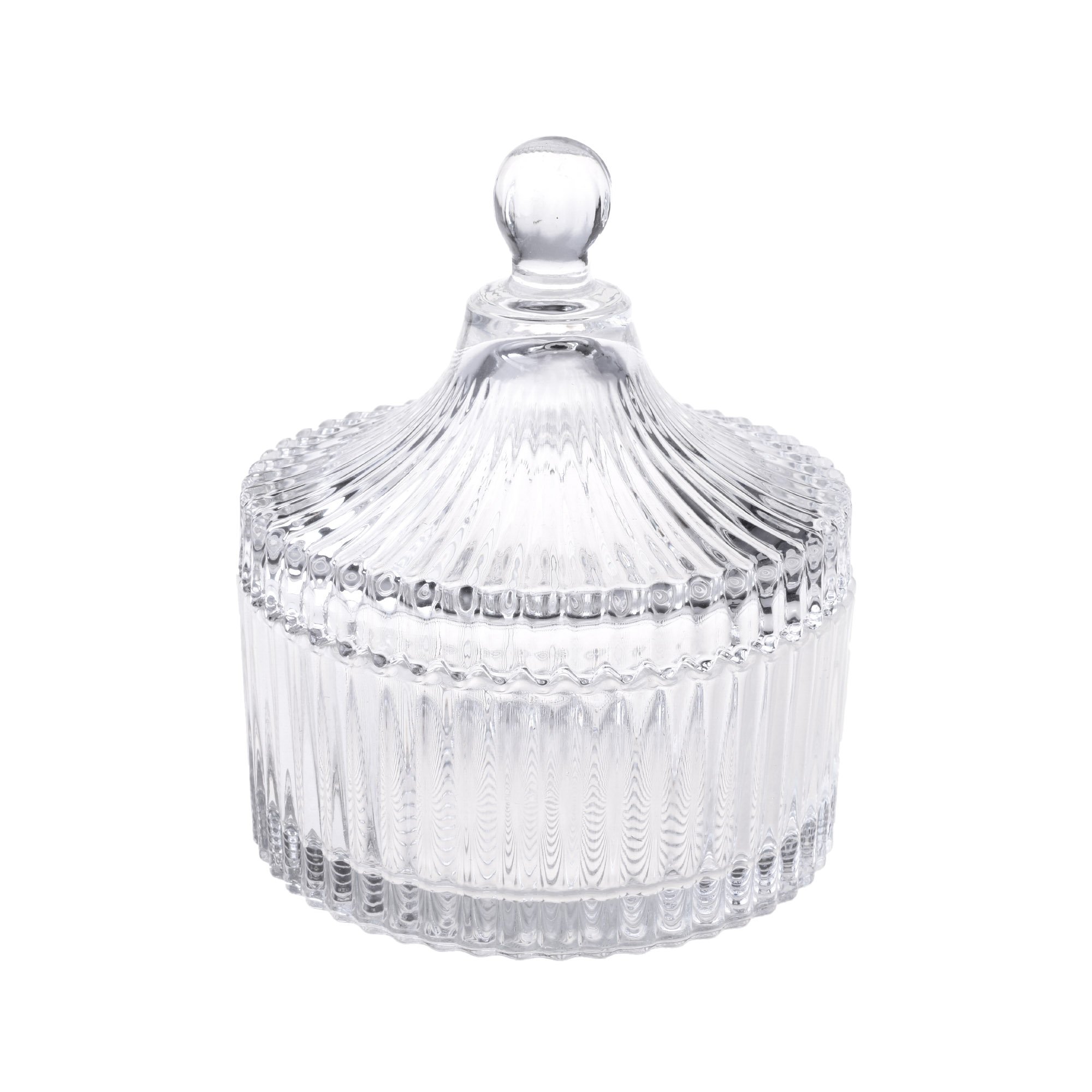 Beautyflier 5” Crystal Castle Candy Dish Stripe Snack Bowl Jar Fruit Container Jewelry Storage Case with Ball Handle Banquet Household Desktop Display Centerpiece