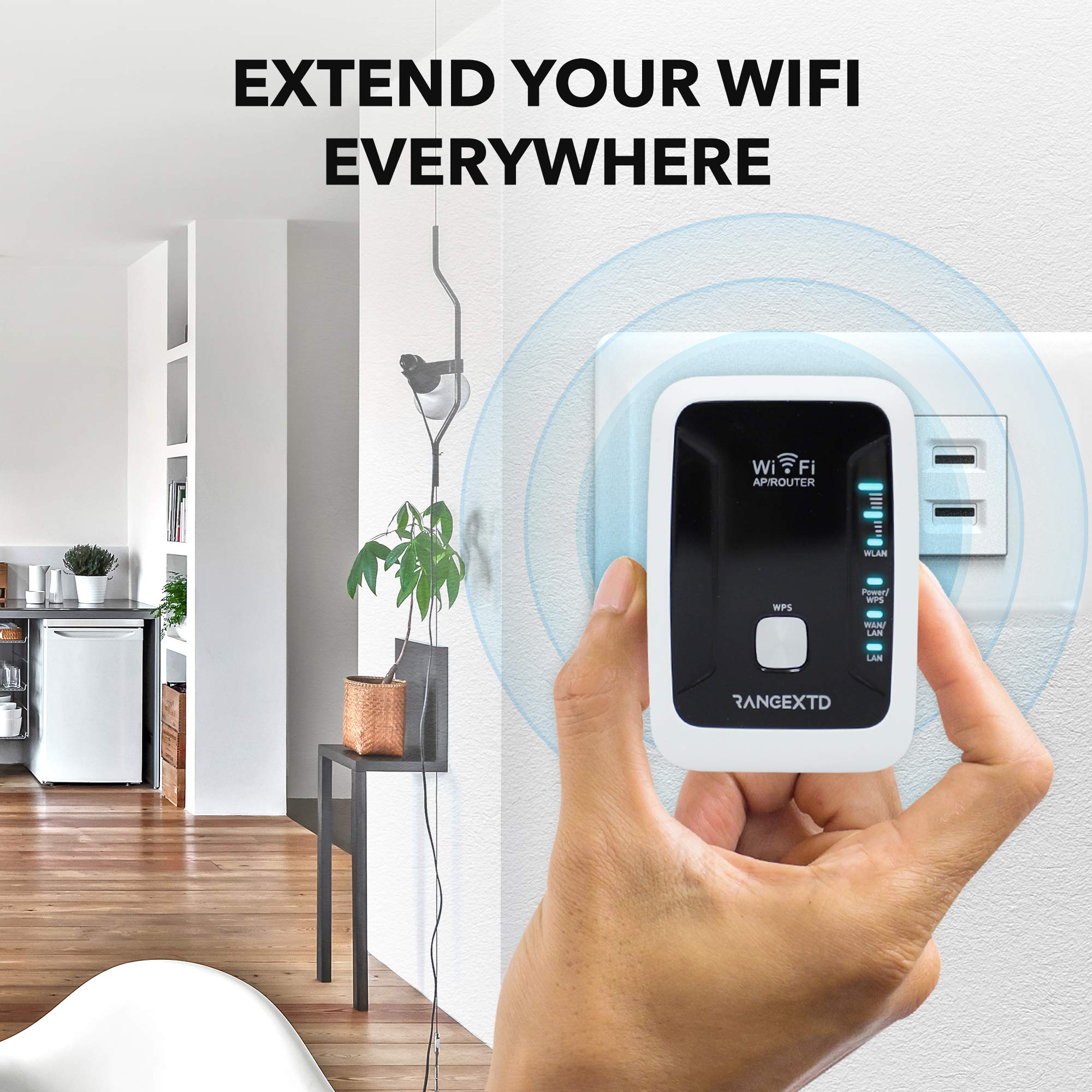 RANGEXTD WiFi Extender with Ethernet Port - WiFi Signal Amplifier Increases Home WiFi Coverage | Single-Band 2.4GHz WiFi Range Booster Fixes Dead Spots | Up to 300Mbps Speed, 10 Devices