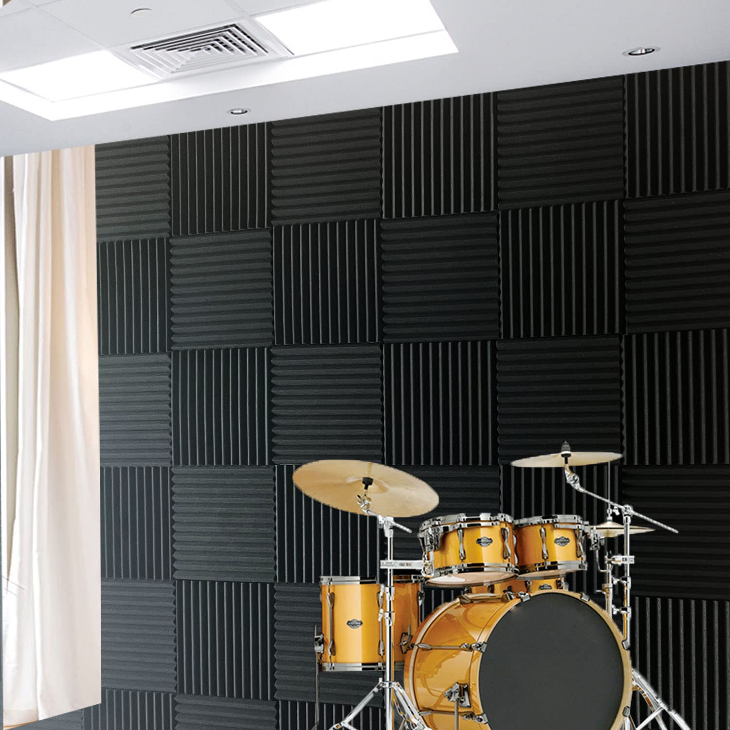 96 Pack Black/RED 12 "X 12 "X1" Acoustic Panels Studio Soundproofing Foam Wedge Tiles,