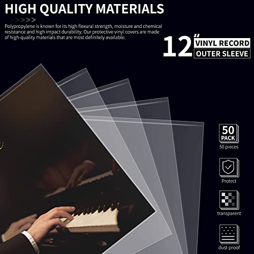 50x Vinyl Record Outer Sleeves, 12 LP - Crystal Clear, Not Cloudy, No Wrinkles! The Best Protection for Your Collection