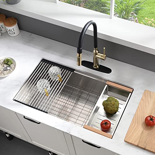 28 Inch Undermoutn Kitchen Sink Stainless Steel- Abironl 28"x18" Under Mount Kitchen Sink Workstation Ledge 16 Gauge Stainless Steel Kitchen Sink Single Bowl Kitchen Sink with Accessories
