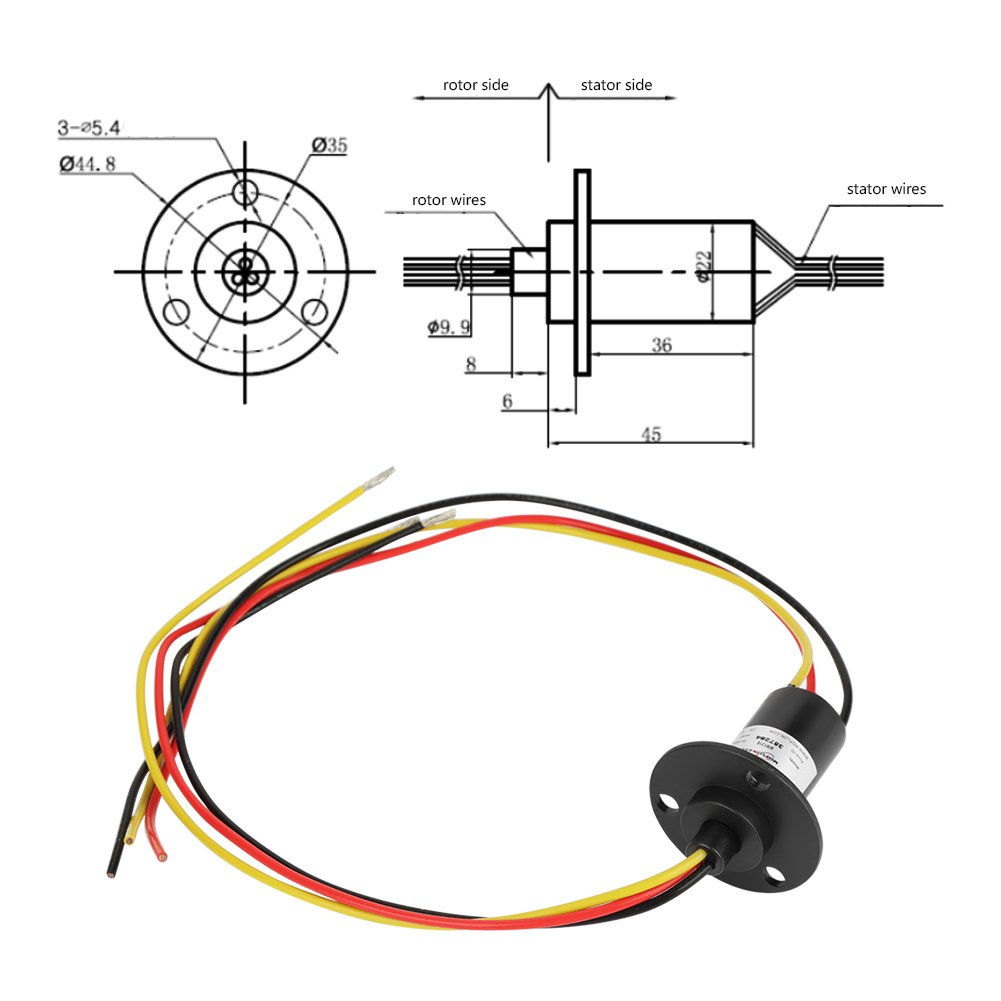 Mini Slip Ring 250RPM 15A 3 Wires 0-600V Multi-channel Transmission Anti-jamming for Wind Turbine Power Generator
