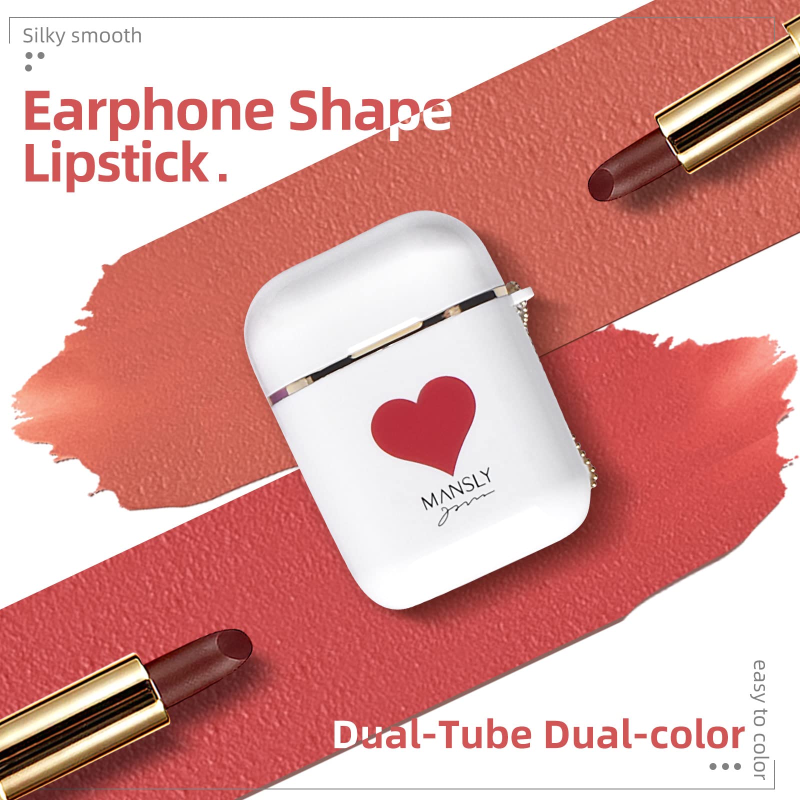 LAMUSELAND Matte Lipstick, 2Pc/Set Waterproof Long Lasting Moisturizing Lip Stain Earphone Dual-color Lip Gloss Primer, Non-stick Cup Lip Make Up Gift Kit for Girls (White)