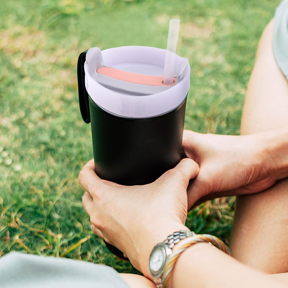 2 Pack Tumbler Lids for Stanley Cup, 40oz Tumbler Cover Spill Proof, Replacement Lid for Stanley Cup Accessory, with 2 Replacement Straws and 2 Straw Cleaning Brushes