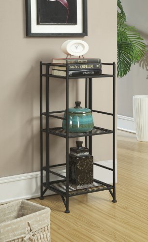 Convenience Concepts Xtra Storage 3 Tier Folding Metal Shelf, Black