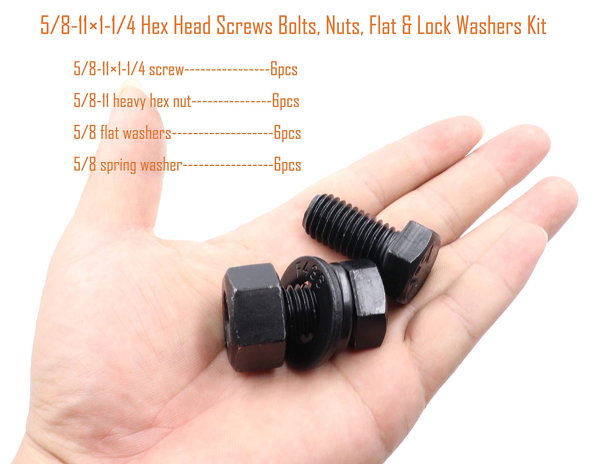 LBY 8 Sets Hex Bolts Kit, 1/2-13×1-1/2'' Hex Head Screws Bolts (Fully Threaded), with Heavy-Duty Nuts, Flat & Lock Washers, Alloy Steel (Black)