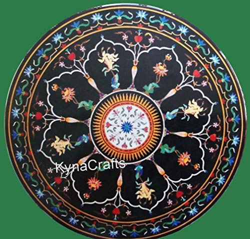 60 x 60 Inches Royal Look Meeting Table Top for Office Furniture Decor Round Shape Black Marble Dining Table from Indian Cottage Art and Crafts