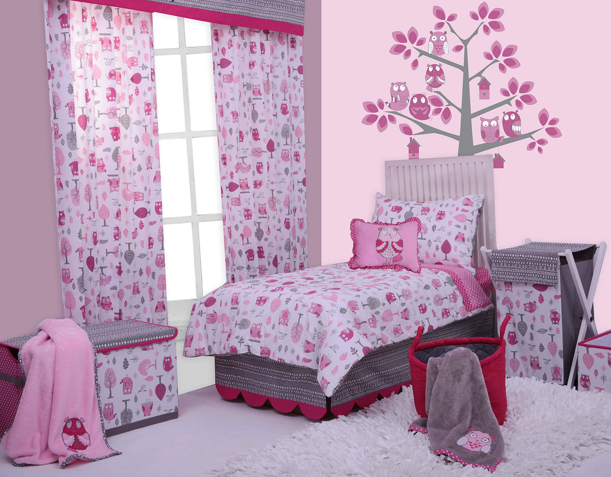 Bacati Owls Pink Dots Girls Cotton Changing Pad Cover, Pink/Grey