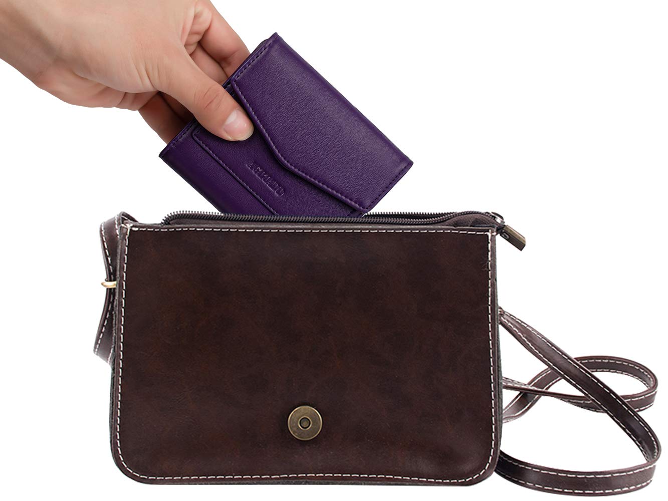 AGBIADD Small Compact Leather Wallet for Women, RFID Blocking Women's Credit Card Holder Pocket Wallet Ladies Purse (purple)