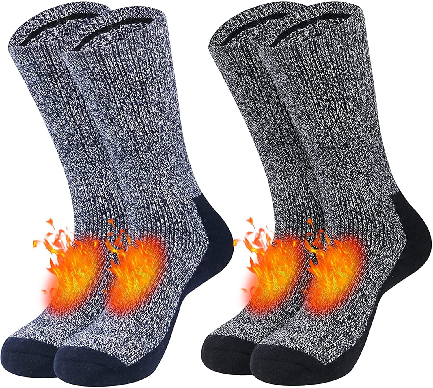 2 Pairs Merino Wool Heated Socks Mens Winter Thermal Warm Socks