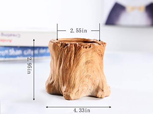 2CFUN Succulent Planter Pots Small Ceramic Flower Cactus Pots Set 4 Pack Tree Stump Succulent Pots with Drainage Bonsai Pots 4.33 Inch Gift for Home Decor Indoor Outdoor