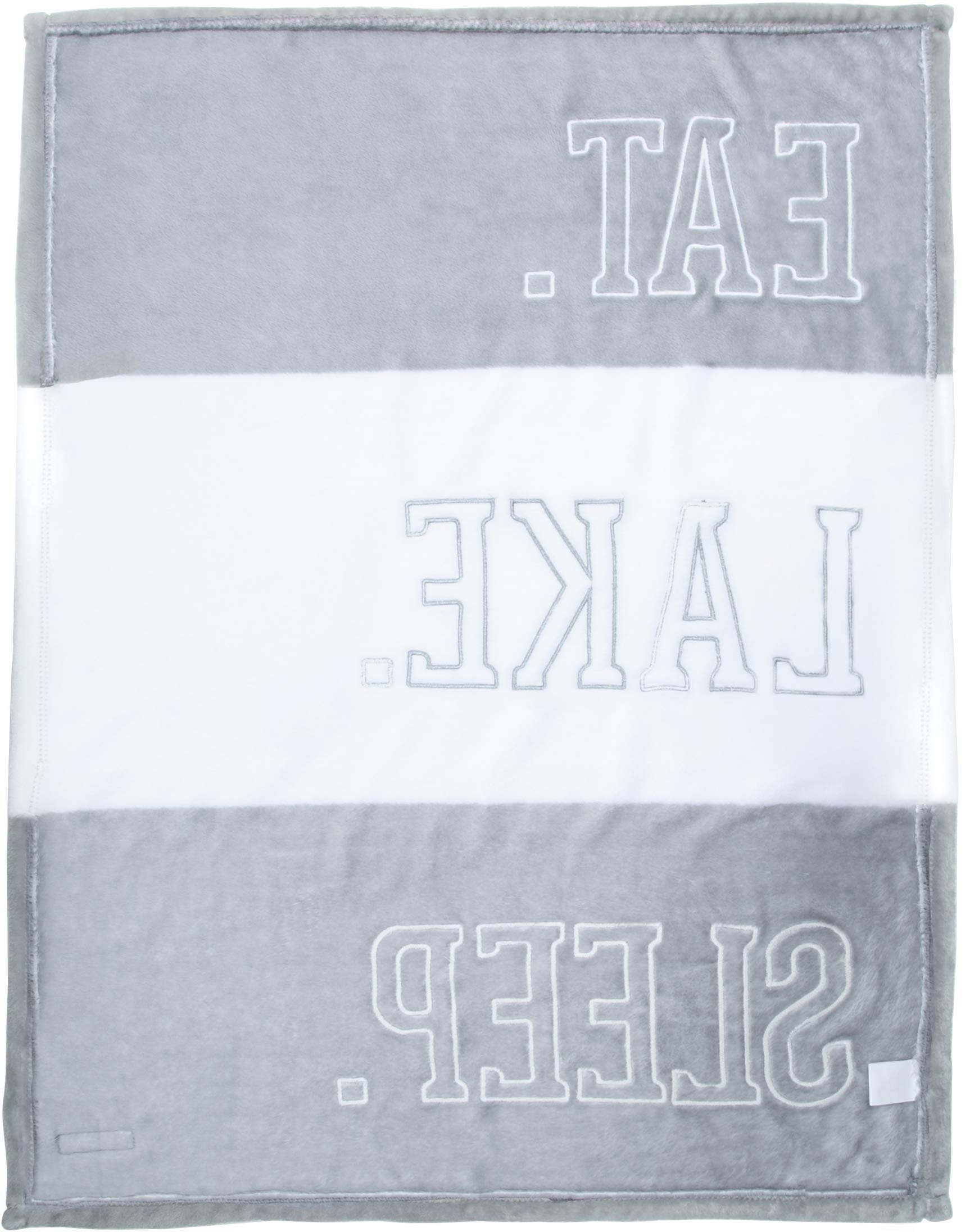 Pavilion Gift Company 30 x 40 Inch Striped White & Gray Royal Plush Baby Blanket Eat. Lake. Sleep, Grey