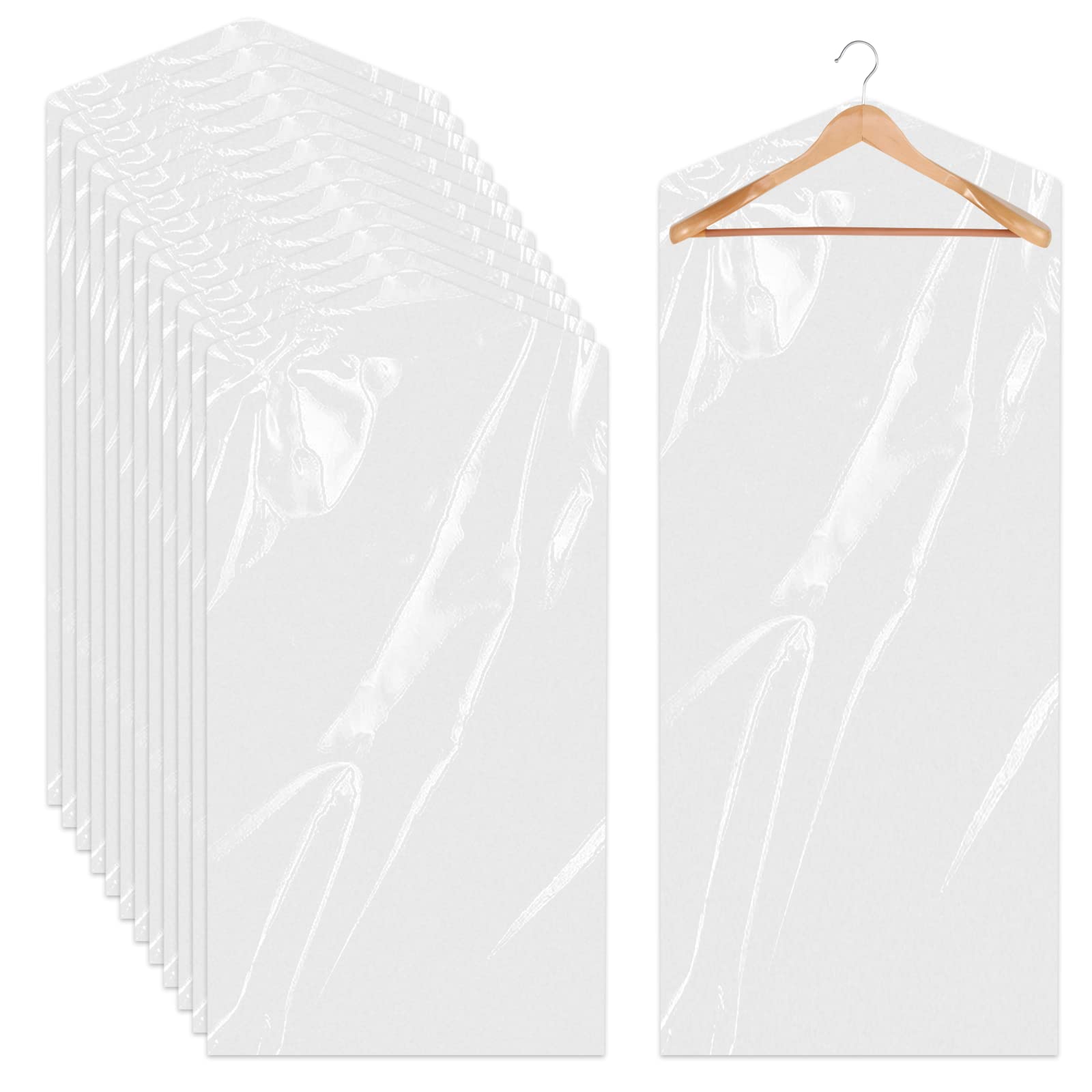 12 Pack Plastic Dry Cleaner Bags 60x150 cm Hanging Clothing Covers Clear Garment Bags Hanging Dust-proof Clothing Protector Covers for Dry Cleaner Home Storage Travel