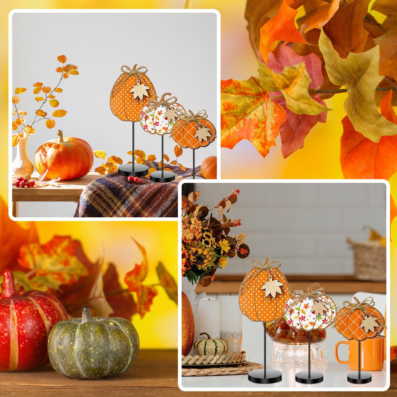 3 Pcs Fall Pumpkin Decor Pumpkin Wooden Table Signs Pumpkin Table Top Decor Pumpkin Table Decorations Centerpieces for Home Autumn Harvest Party Decoration