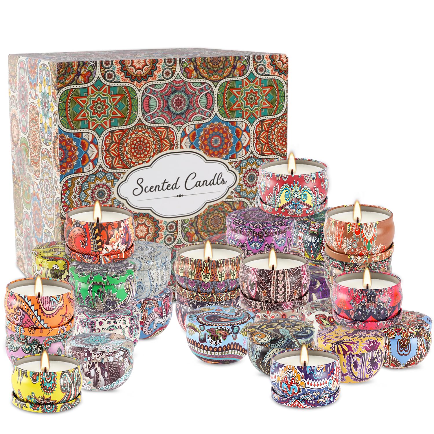 Bauhinia Scented Candles Soy Wax Tin Candles, Natural Fragrance Candles for Stress Relief and Aromatherapy Candles-36 Pack