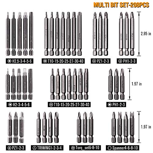 208 Piece Screwdriver Bit Set Security Bit Chrome Vanadium Steel Professional Ended Screw Tools Box by WULFPOWERPRO