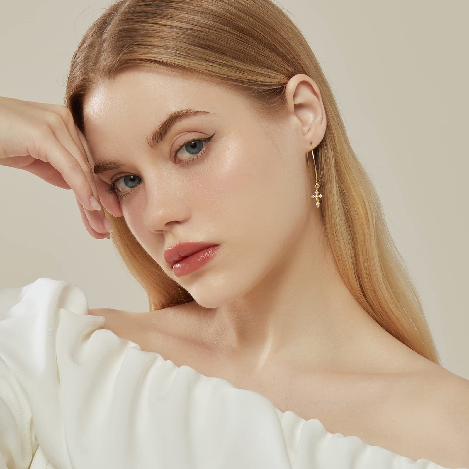14K Gold Baroque Cultured Pearl Drop Threader Earrings for Women