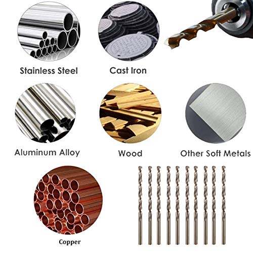 2mm Cobalt Drill Bit M35 HSS Metal Drill Bit Set for Hard Metal Stainless Steel Cast Iron(10 Pcs 2mm)
