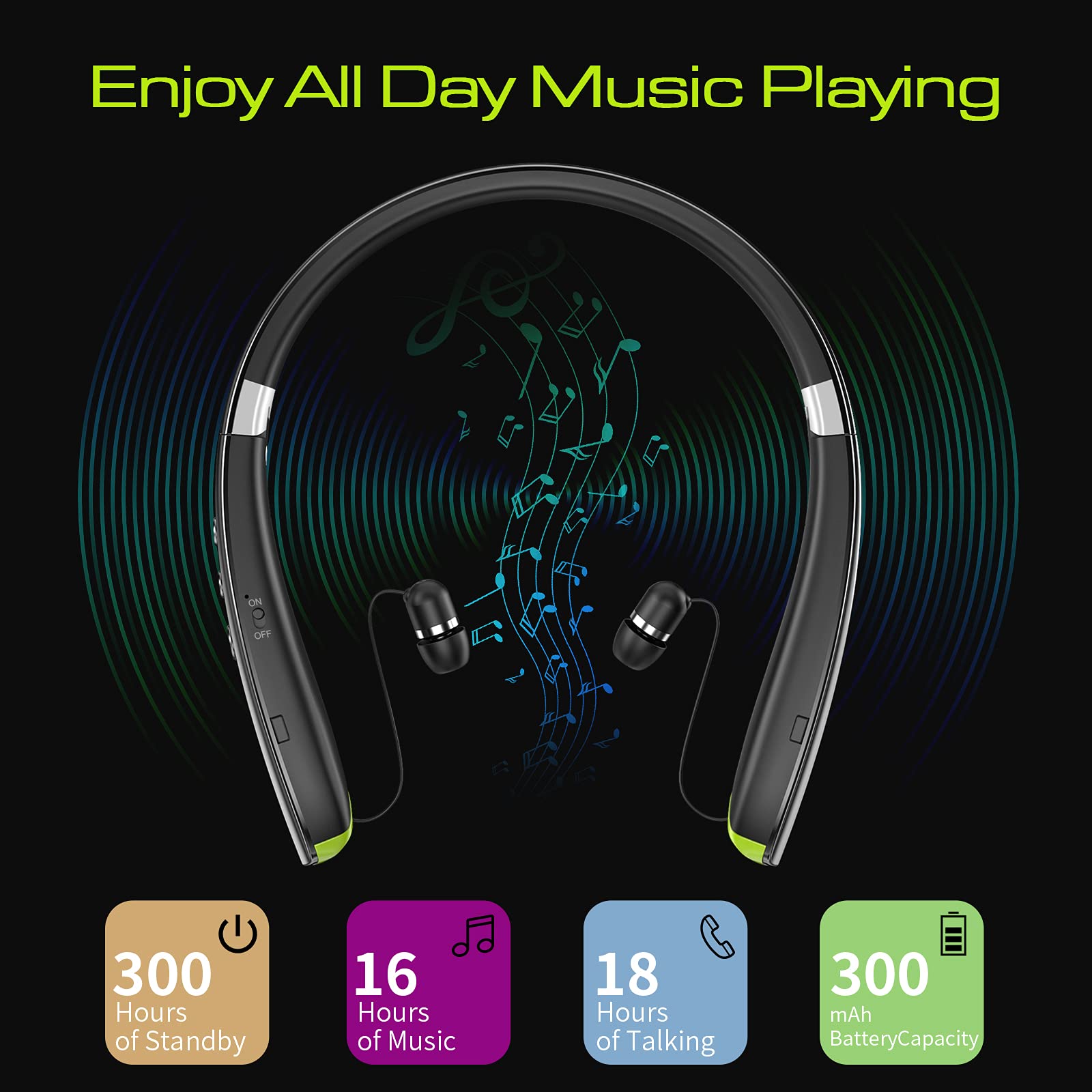 LOVOCOO Bluetooth Headset, [2021 Upgraded] Neckband Bluetooth Headphones with Retractable Earbuds, Noise Cancelling Stereo Wireless Earphones with Mic for Sports Office (with Carry Case)
