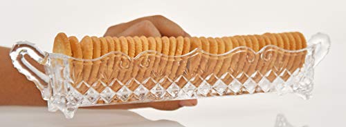 HOME-X Clear Glass Relish or Cracker Tray, Crystal Serving Tray – Set of 2, 11 ¾” L x 2 ½” W x 1 ½” H
