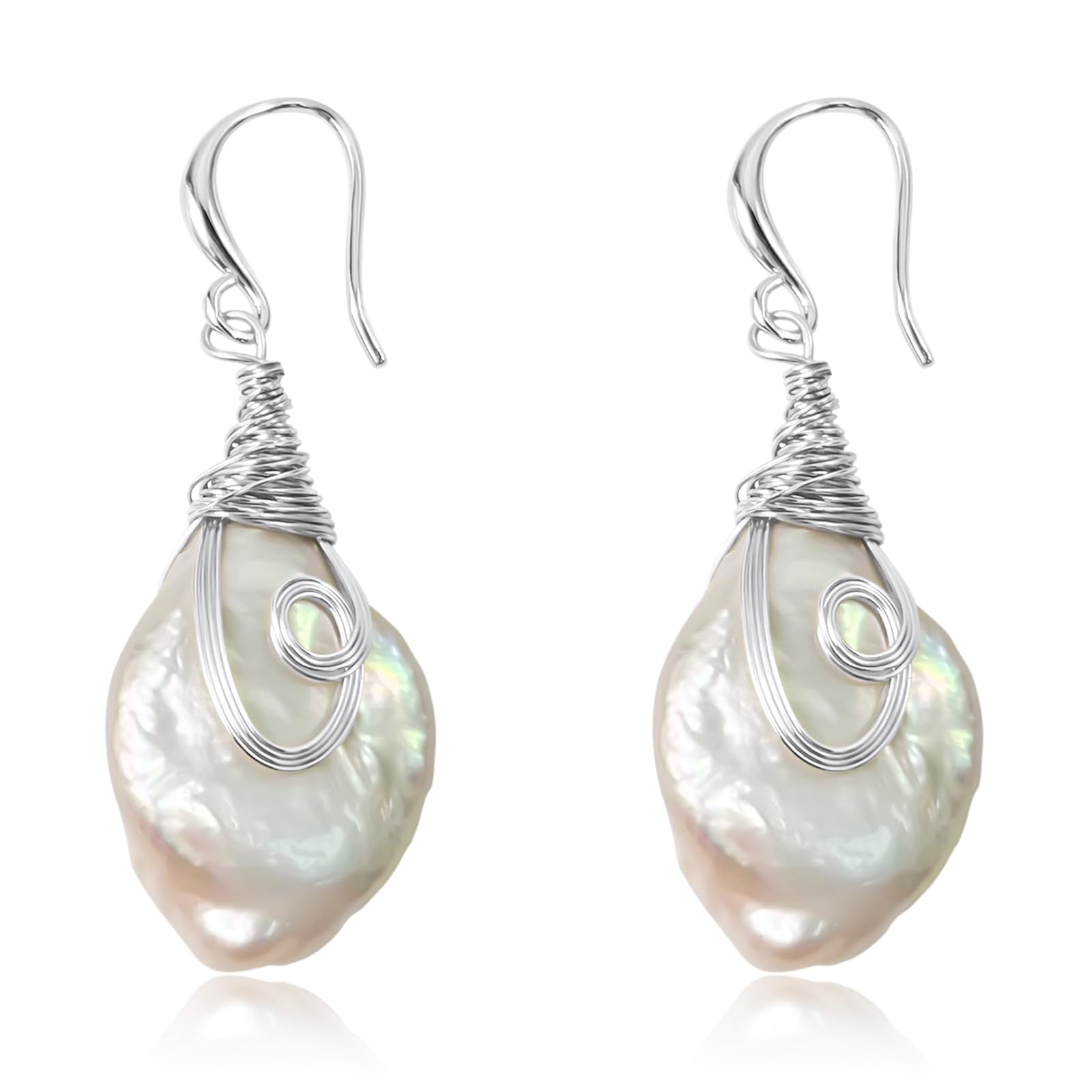 14K Gold Freshwater Baroque Keshi Pearl Dangle Drop Earrings For Women
