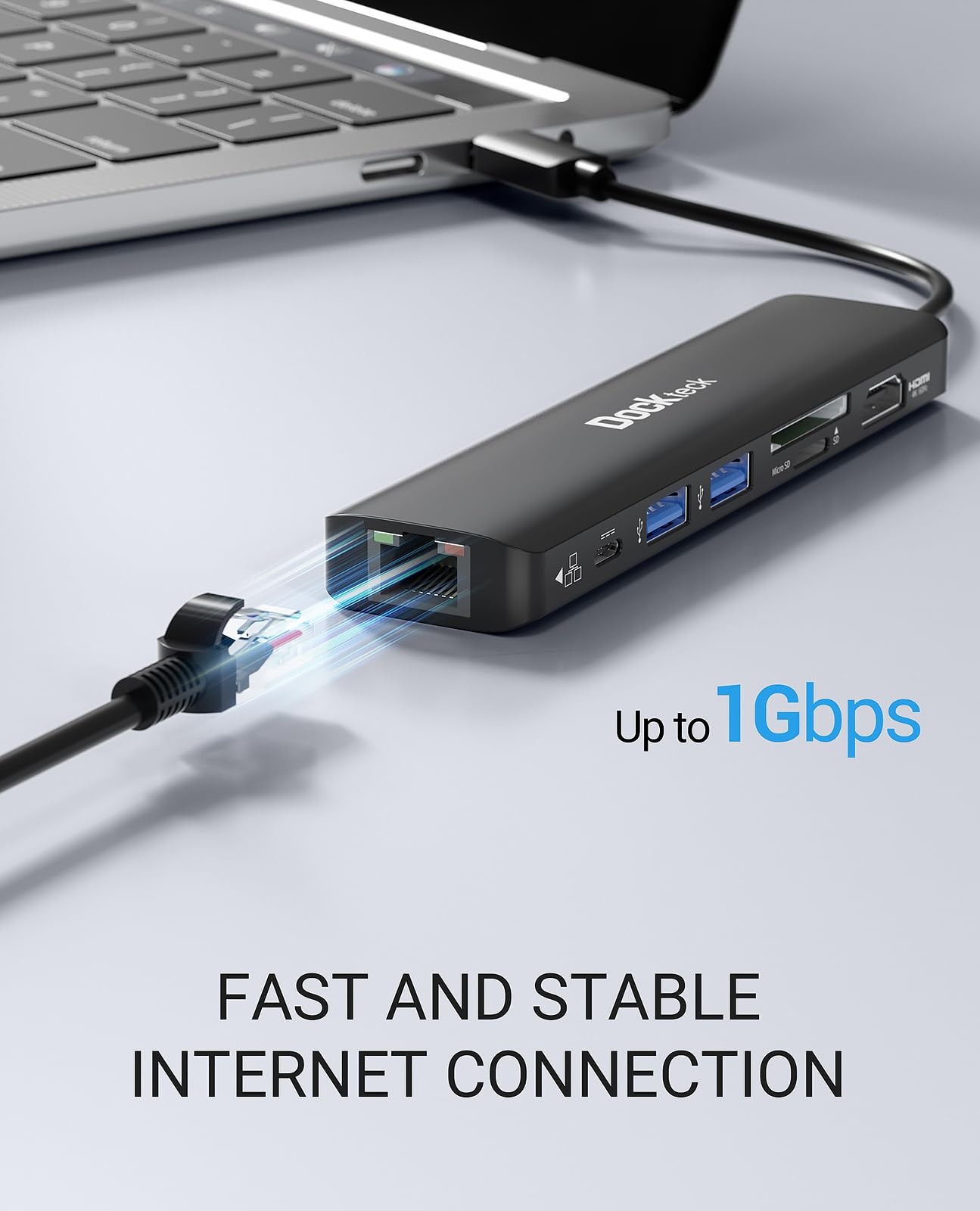 USB C Hub 4K 60Hz, Dockteck 7-in-1 USB C PD Ethernet Hub Dongle with 4K 60Hz HDMI, 1Gbps Ethernet, 100W PD, 2 USB 3.0, SD/Micro SD for MacBook Air/Pro M1 2020, iPad Pro 2021, iPad Mini 6 and More