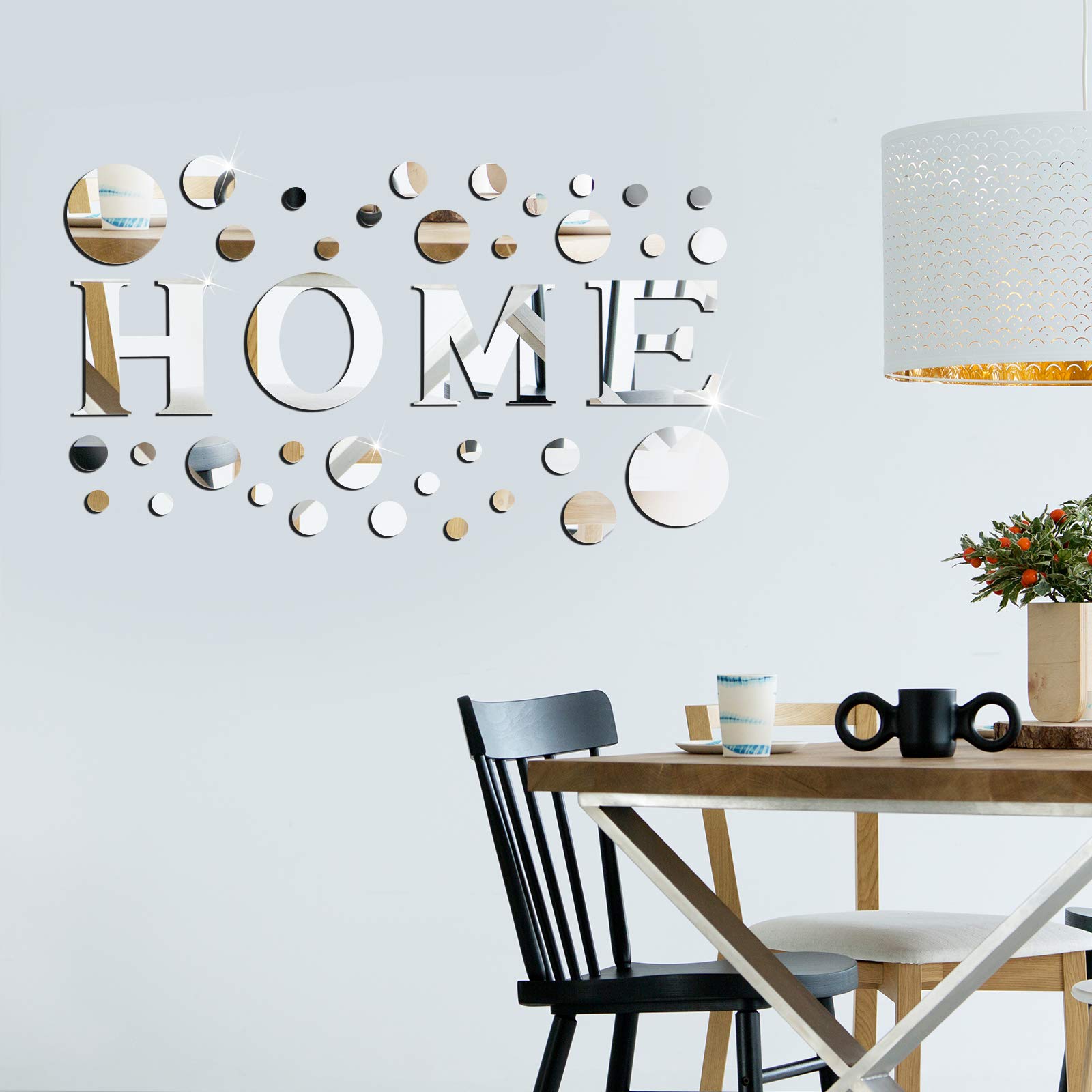 30 Pcs Living Room Wall Decor Home Mirror Wall Stickers Letter Signs DIY Acrylic Mirror Decals 3D Wall Decorations for Home Bedroom Living Room Decor Removable (Silver)
