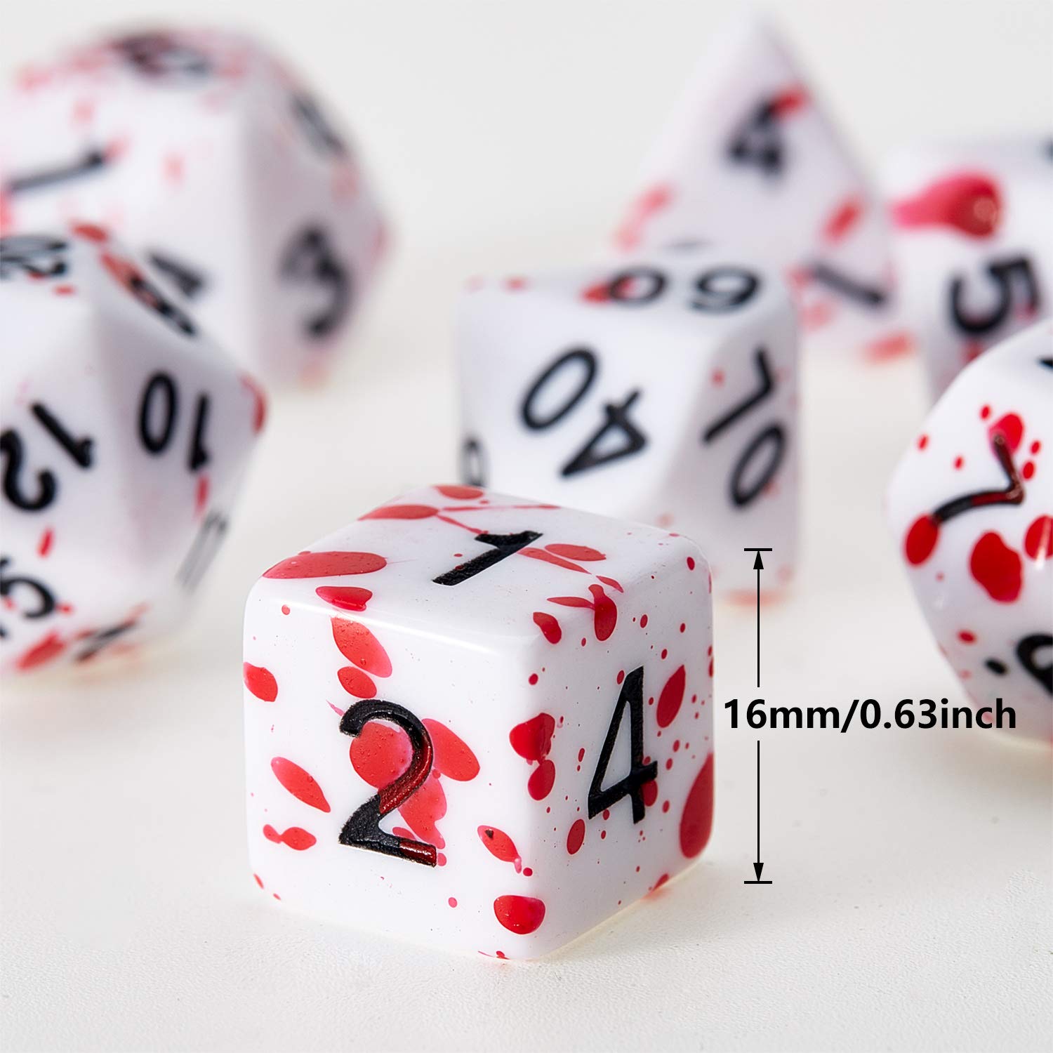 2 Packs Blood Splatter Dice Polyhedral 7-Die Dice Set for Role Playing Dice Games, 14 Pieces