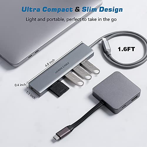 USB C Hub Multiport Adapter, USB C Dongle 6 in 1 USB-C Hub to 4K HDMI, USB 3.0, SD/TF Card Reader with Extra Long 1.6 FT Cable for MacBook Pro/Air, iPad Pro, iPad Air 2020,iMac and Other USB C Laptop
