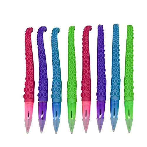 Maydahui 8PCS Octopus Tentacle Shaped Ballpoint Pen Funny Finger Puppet Pen Black Ink Devilfish Fish Pens Soft Silicone for Boys School Student