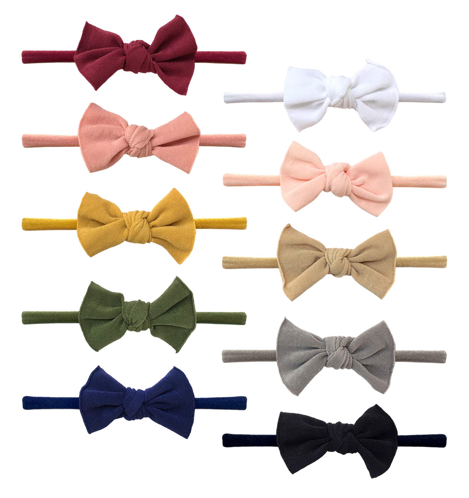 Cherssy Newborn Headbands and Hair Bows, 10pcs Super Soft Nylon Hairbands for Baby Girls