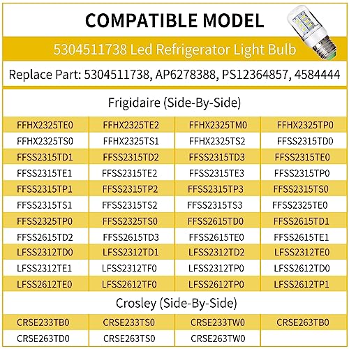 5304511738 LED Refrigerator Light Bulb for Frigidaire Crosley Ken More Refrigerator, 3.5W KEI D34L Refrigerator Bulb Replace PS12364857 AP6278388 (85V-265V White Light) - 2 Pack