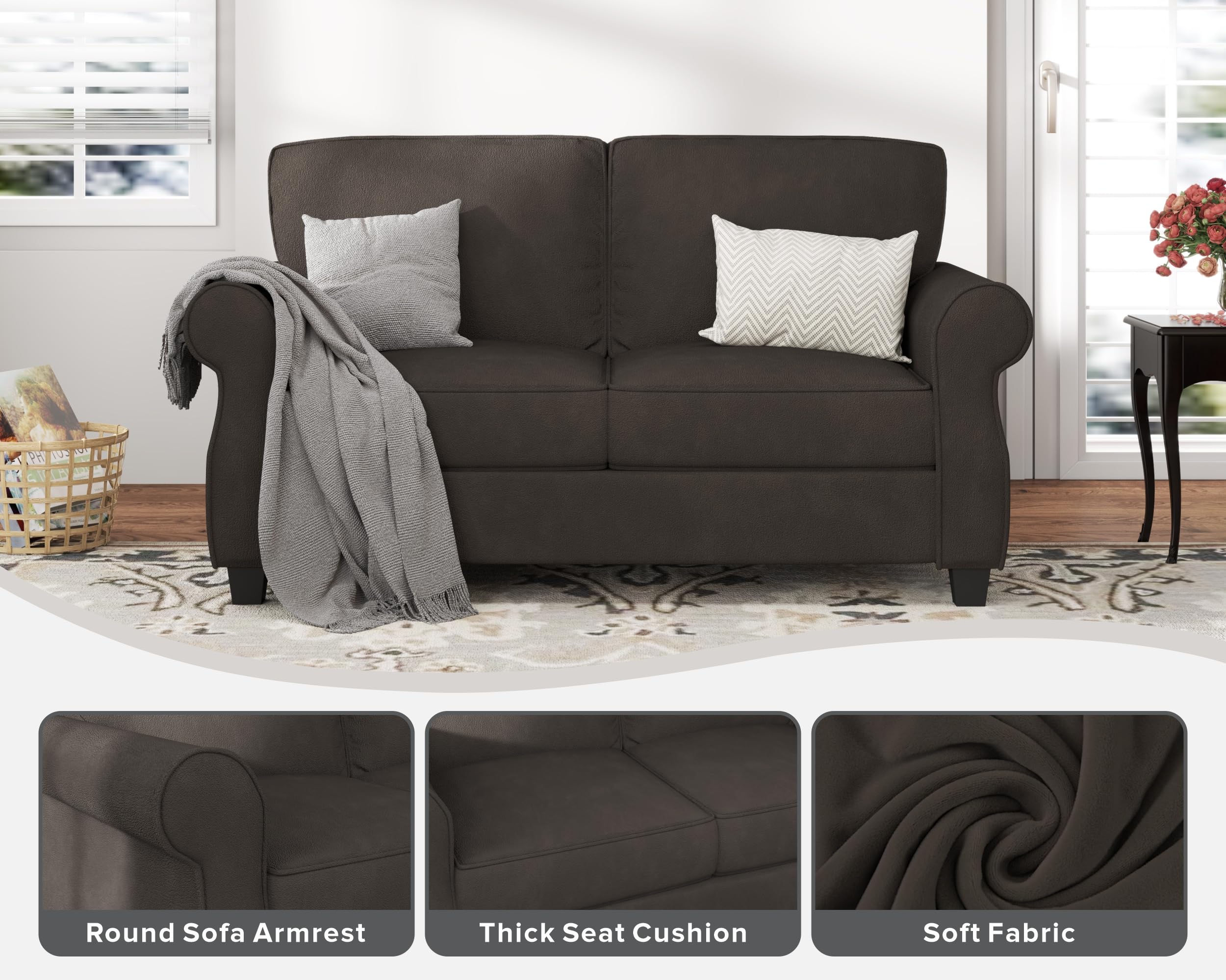 Woyomeub Loveseat Sofa Couch 56" Small Couches for Living Room Mid-Century Modern 2 Seater Sofas for Small Space, Brown