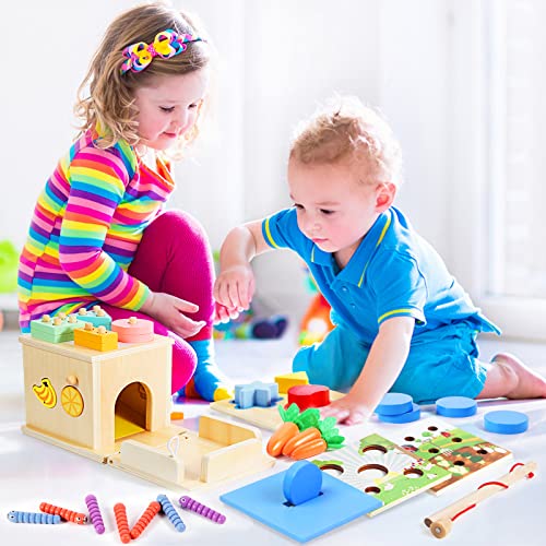 Asweets 8 in 1 Montessori Toys for 1 Year Old Includes Object Permanence Box,Montessori Coin Box,Carrot Harvest Game,Matchstick Color Drop Game,Ball Drop Learning Toys for 6-12 Months