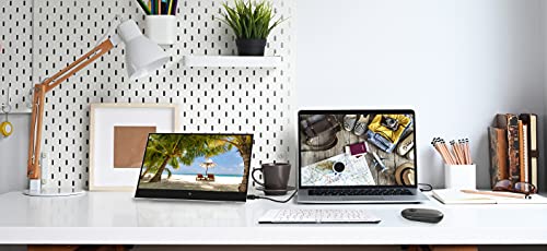 HP E14 G4 FHD (1920 x 1080) Portable Travel Monitor Bundle with 2 USB Type-C, Black Marble Bluetooth Folding Wireless Keyboard, and Black Pebble M355 Bluetooth Wireless Mouse