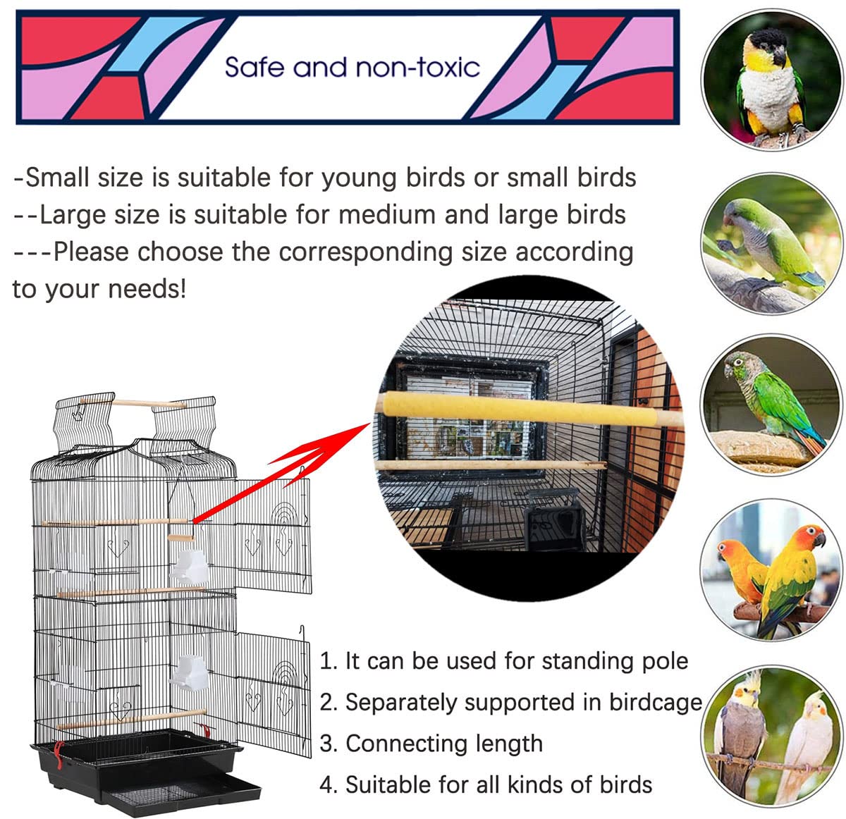 20Pcs Sand Perch Covers for Bird - 7.5" Bird Perchs Bird Stand Bird Cage Accessories Natural Wood Perch Platform Paw Grinding Stick for Parakeets, Lovebirds, Parrotlets, Canaries