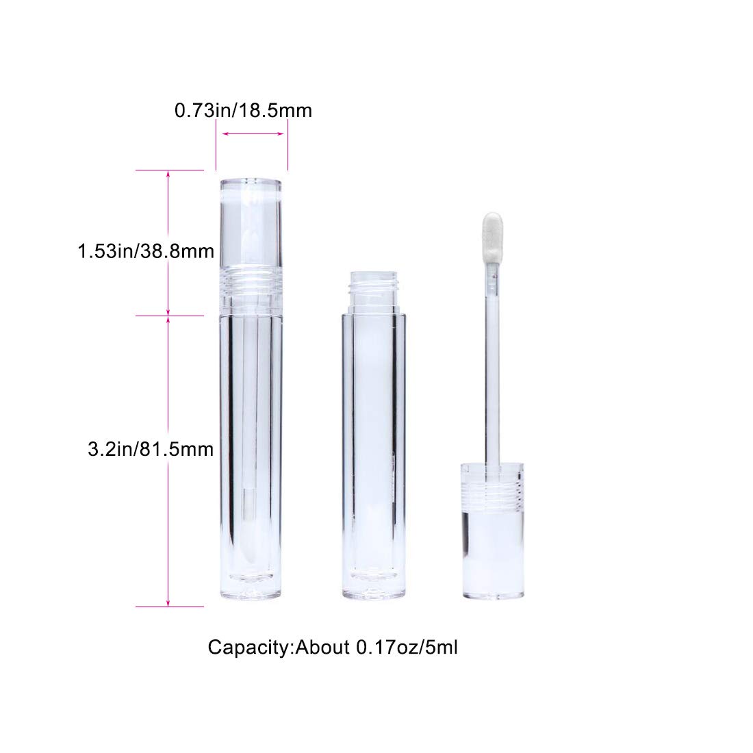 Lip Gloss Tubes with Wand Empty, 10 Pack 5ml Transparent Lip Gloss Containers, Clear Crystal Lip Gloss Tubes with Rubber Stoppers for DIY Lip Gloss